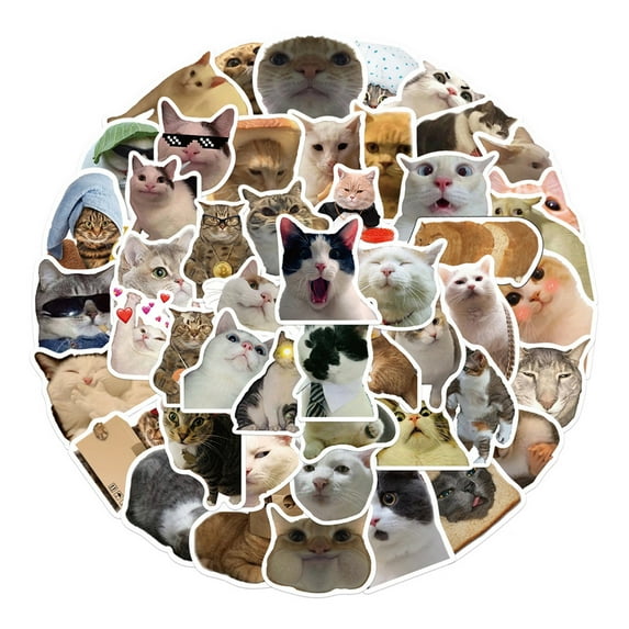 50-Pack Cute Cats Animal Stickers for Water Bottle Waterproof PVC ...