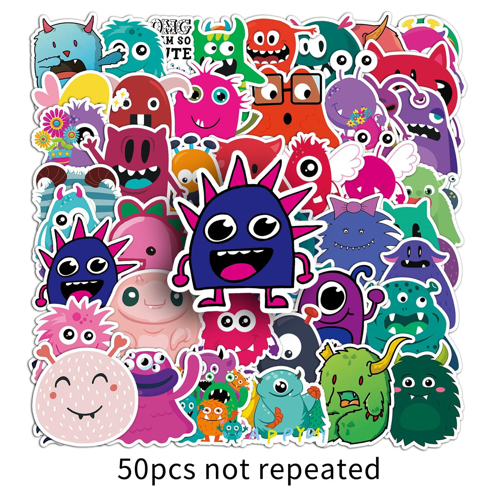 50-Pack Cute Monster Graffiti Stickers - Cartoon Children's Reward ...
