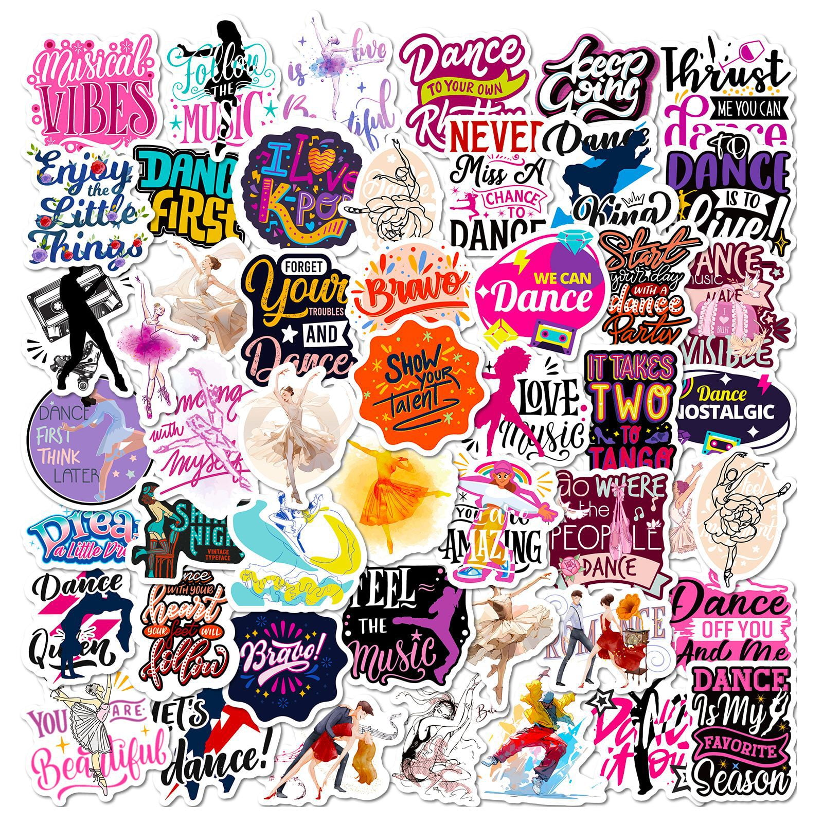 50-Pack Dance Stickers - Inspirational Ballet Dancing Girls, Trendy Ins ...