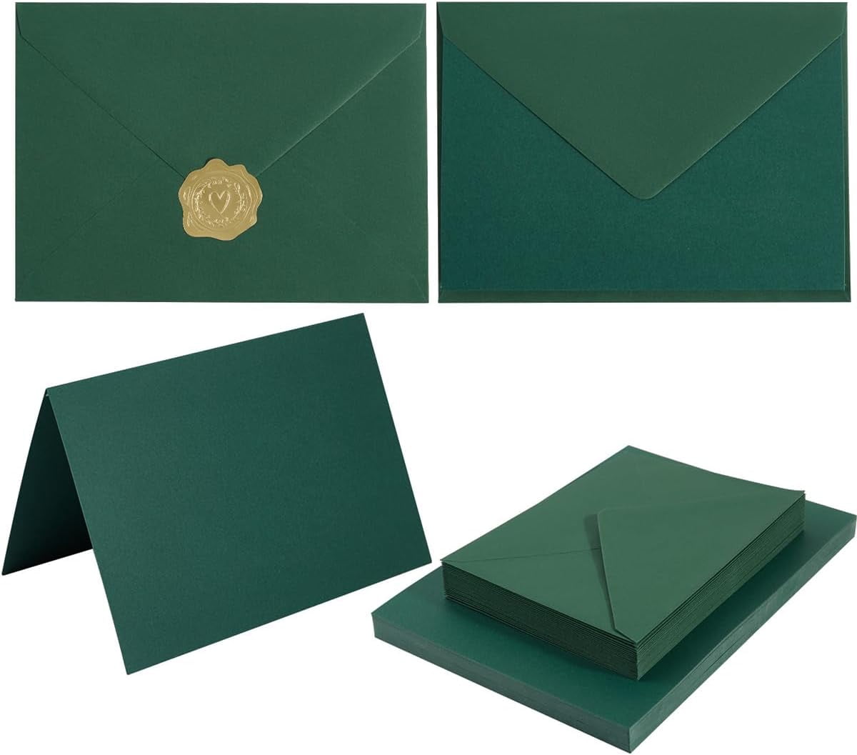 50 Pack Dark Green A7 Envelopes with Cards 5x7 Thick Folded Cardstock ...