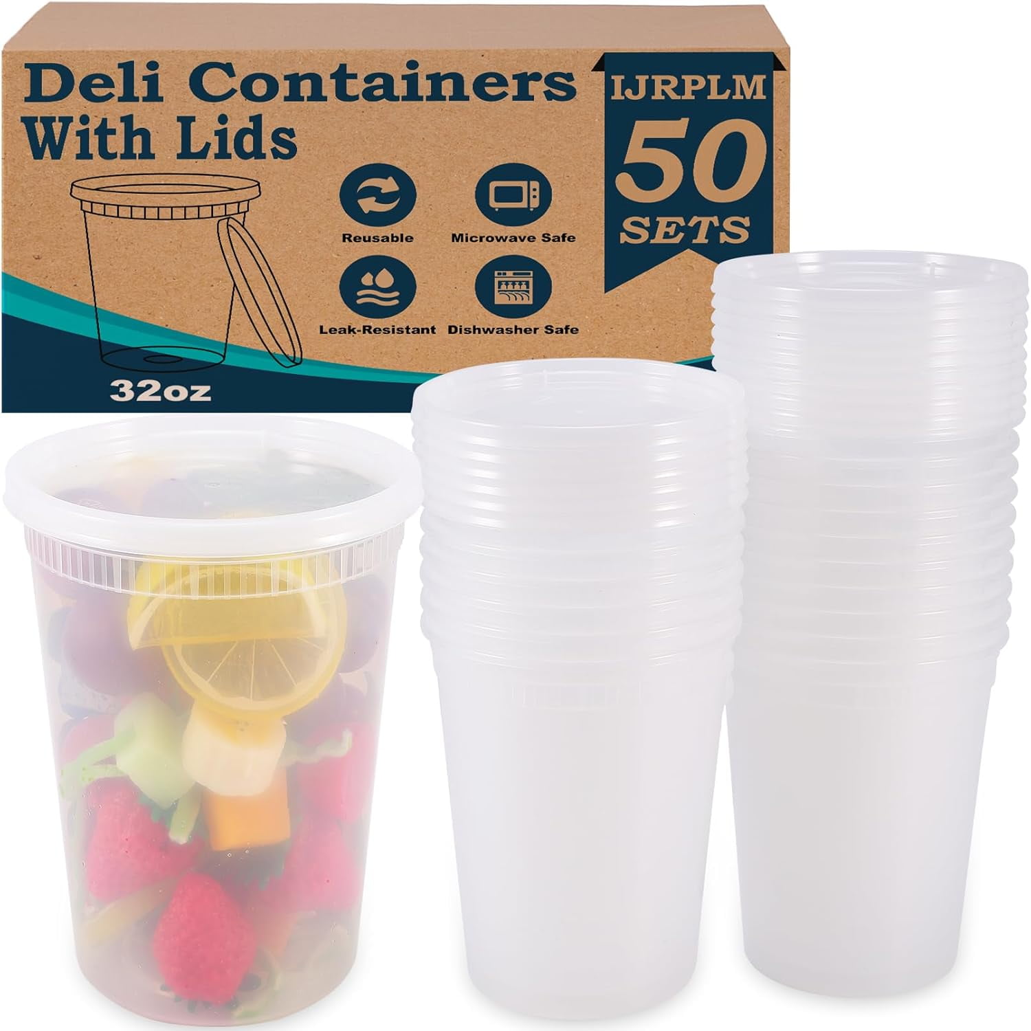 50 Pack Deli Containers with Lids,32oz Plastic Deli Food Storage ...