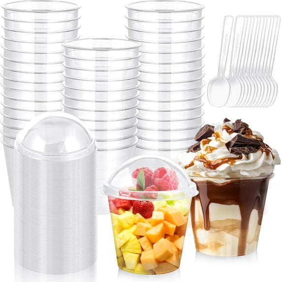 50 Pack Dessert Cups with Dome Lids, 5 oz Clear Plastic Parfait Cups ...