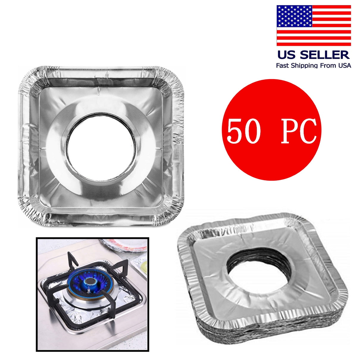 (50 Pack) Disposable Aluminum Foil Square Bib Liners Stove Gas Burner ...