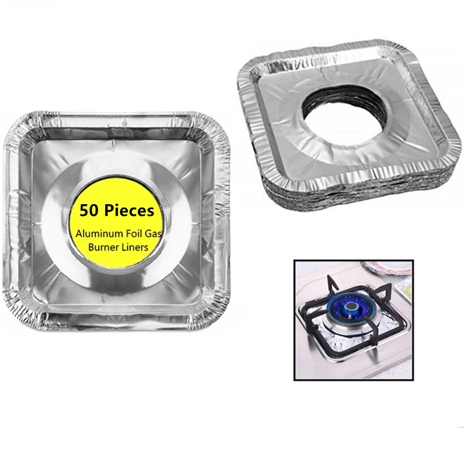 50 Pack Disposable Aluminum Foil Square Stove Burner Covers Range ...
