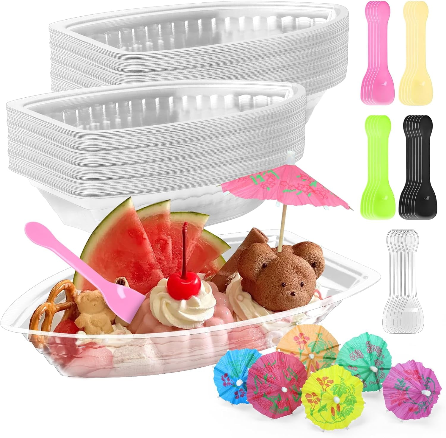 50 Pack Disposable Banana Split Boats, Ice Cream Sundae Bowls, and ...