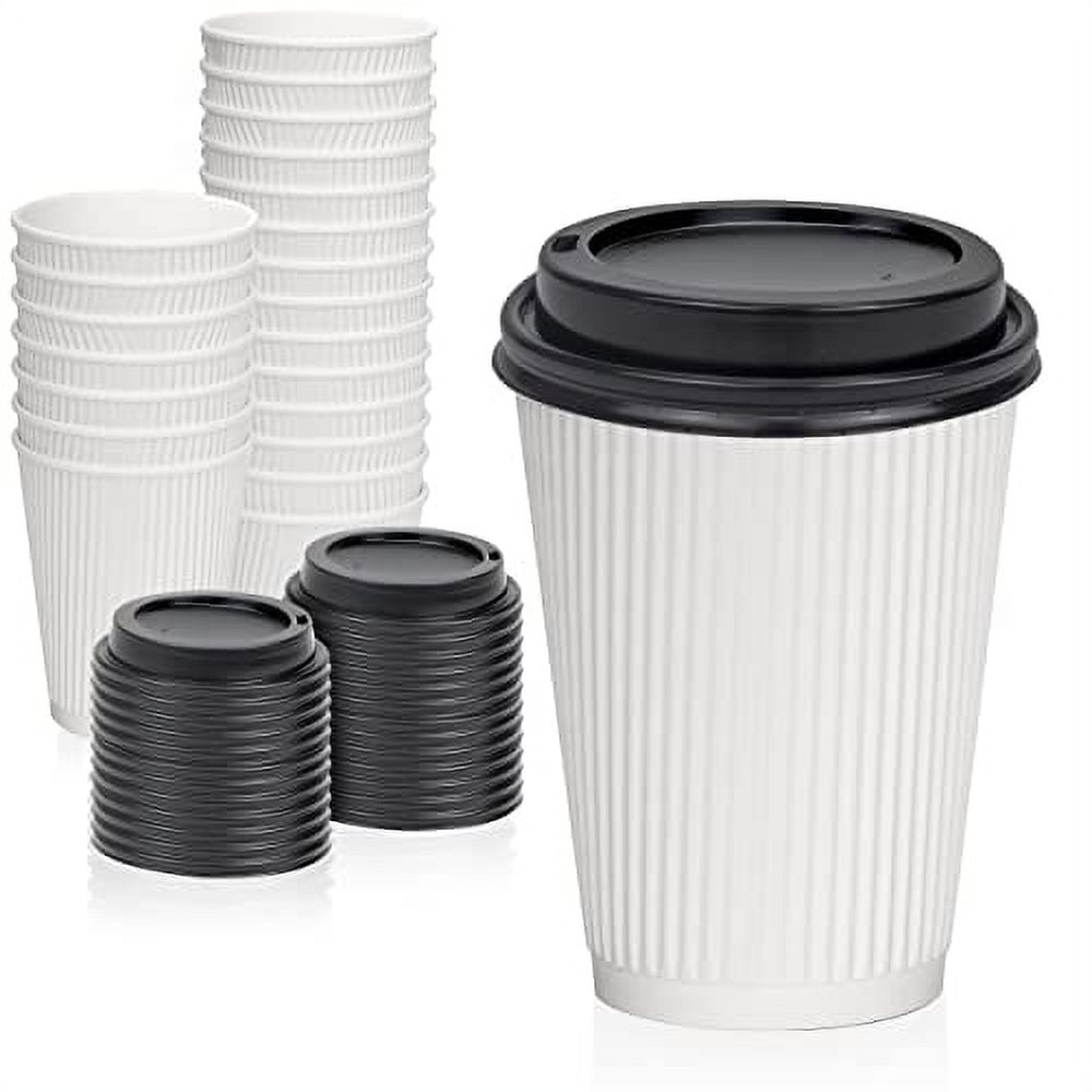 [50 Pack] Disposable Coffee Cups with Lids - 12 oz White Double Wall ...