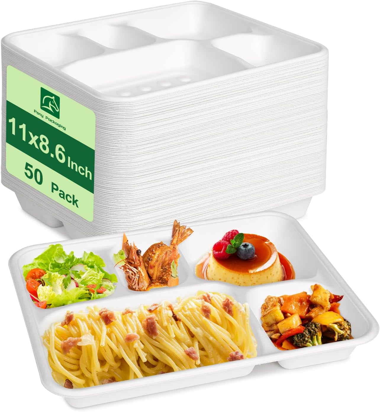 50 Pack Disposable Compartment Paper Plates, 100% Compostable 5 ...