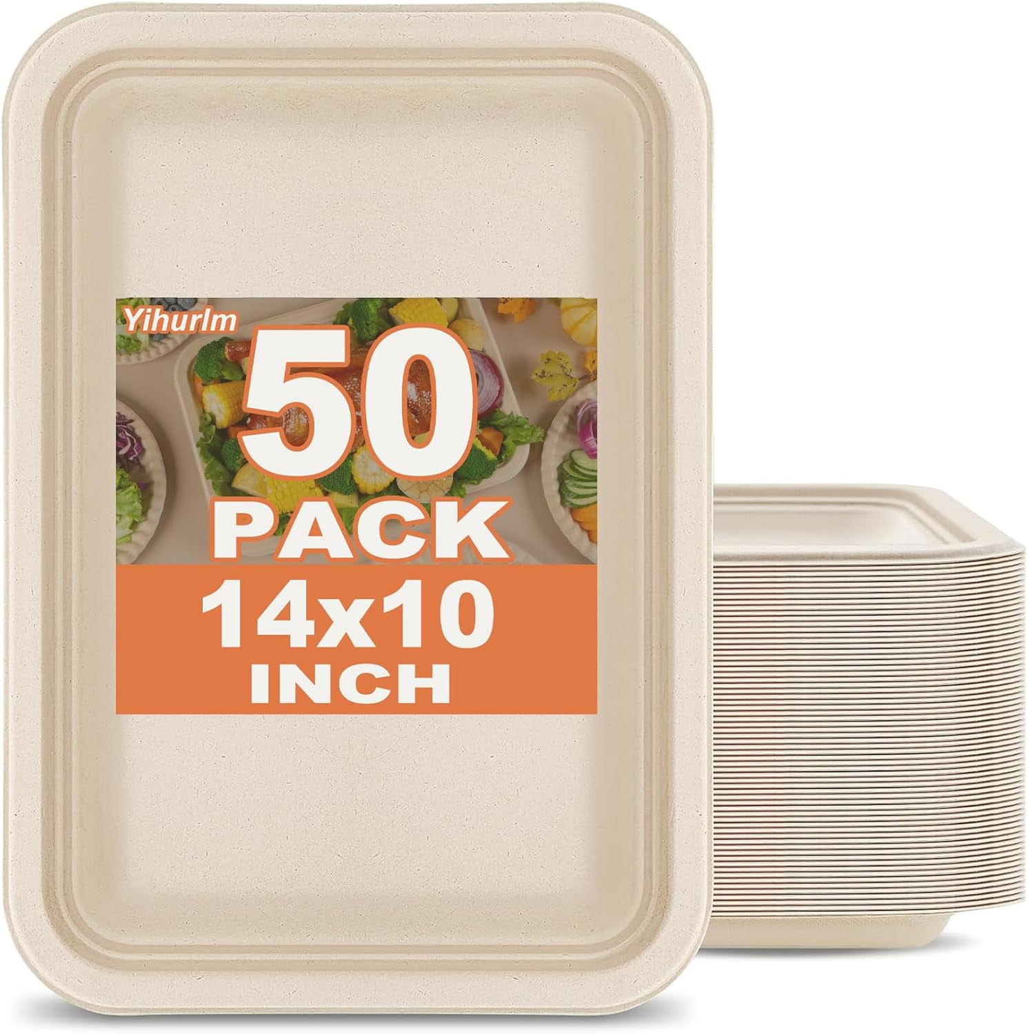 50 Pack Disposable Food Trays,14 Inch Extra Large Paper Plates,Heavy ...