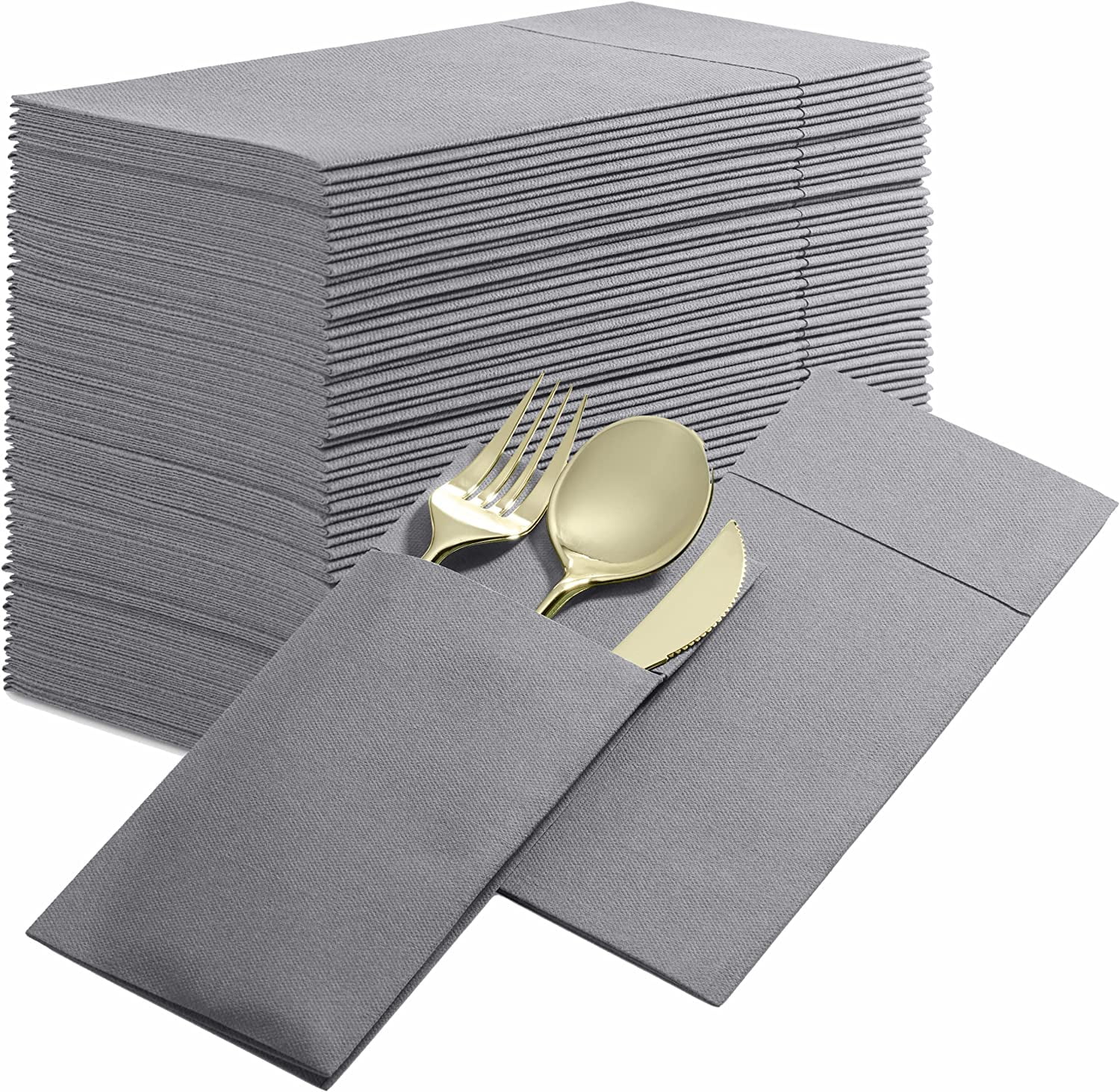 50 packs of disposable linen textured napkins with built-in cutlery ...