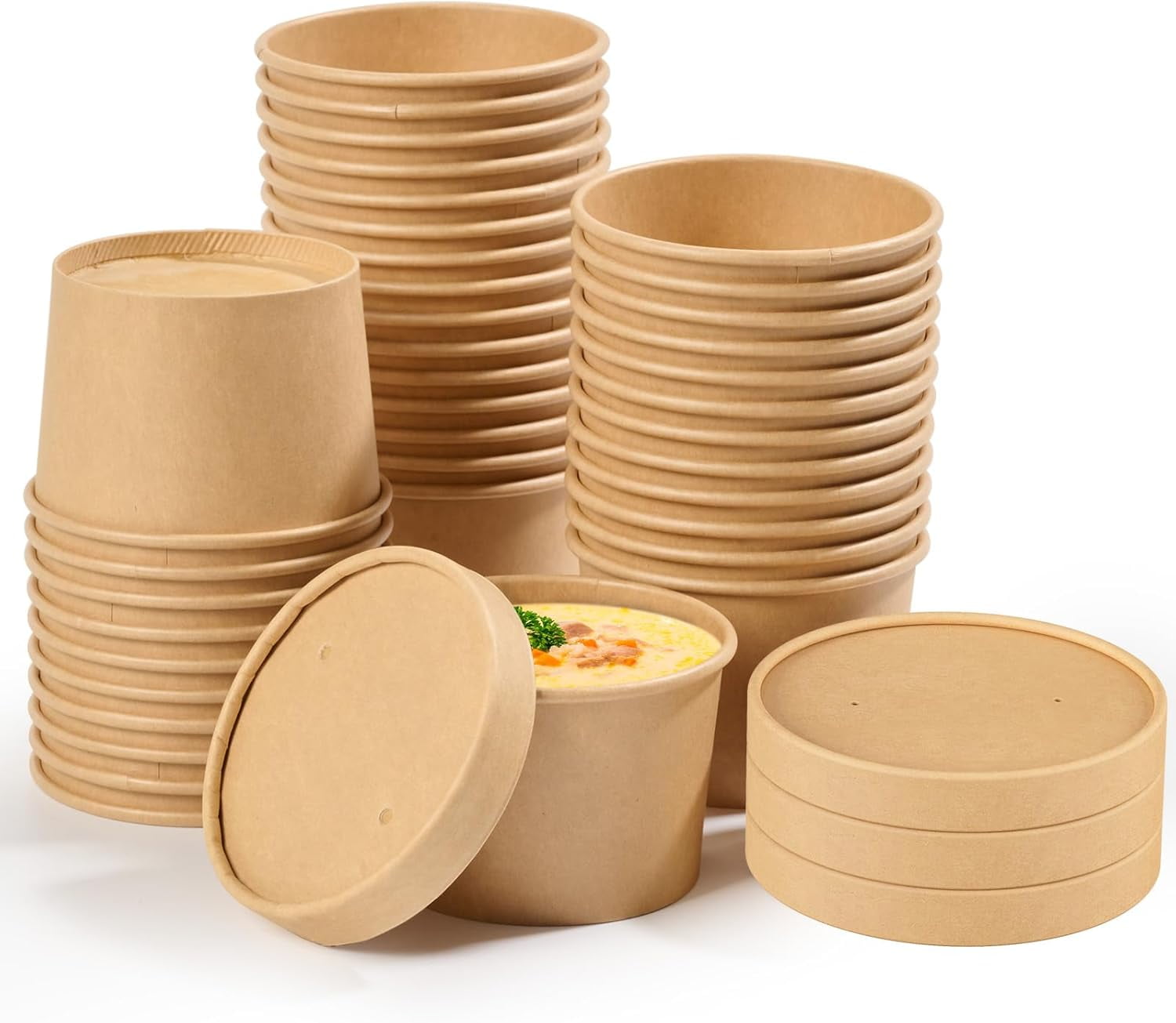 50 Pack Disposable Paper Food Containers with Lids, 8 oz To Go Soup ...