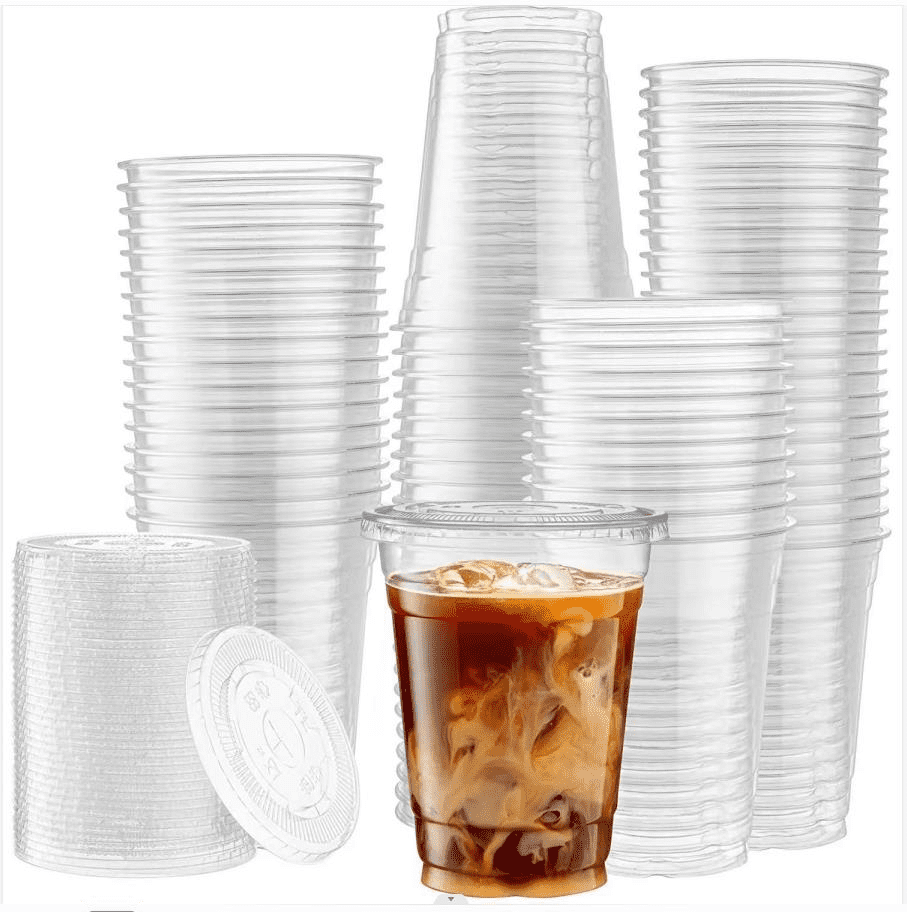 50 Pack Disposable Plastic Cups with Lids, Clear Plastic Cups ...