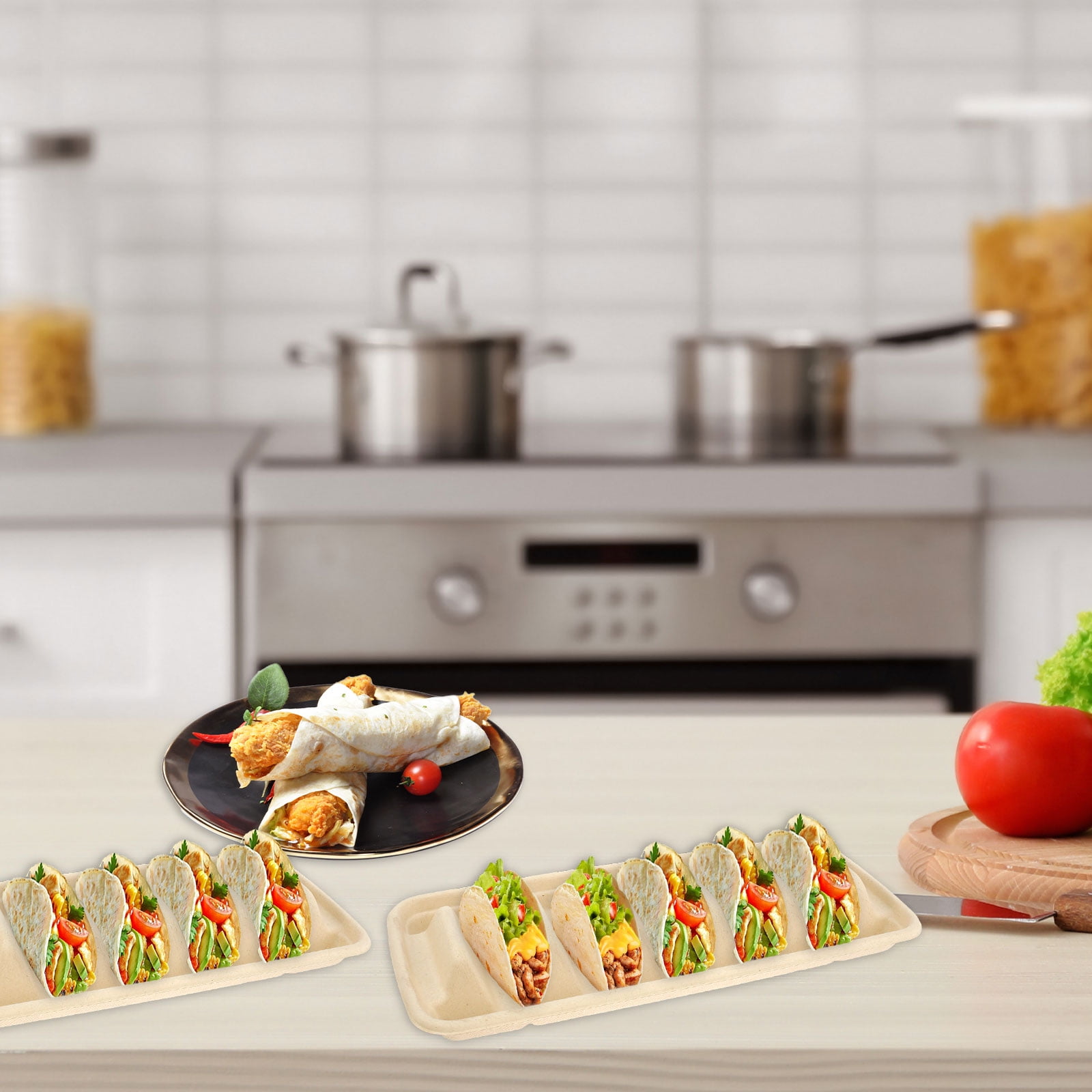 50 Pack Disposable Taco Holder Disposable Pulp Fiber Taco Holder with 5 ...