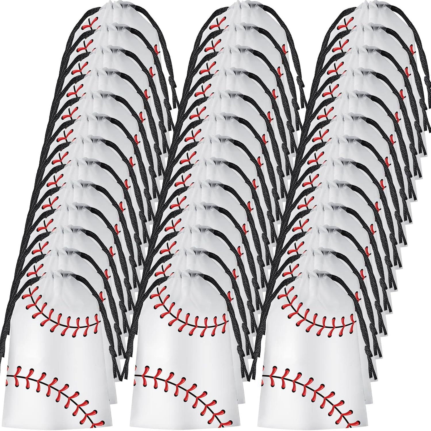 50 Pack Drawstring Baseball Party Favor Bags Plastic Baseball Snack ...