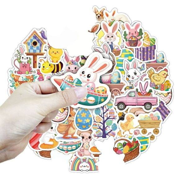 50-Pack Easter Bunny Stickers, Assorted Cute Rabbit & Egg Designs ...