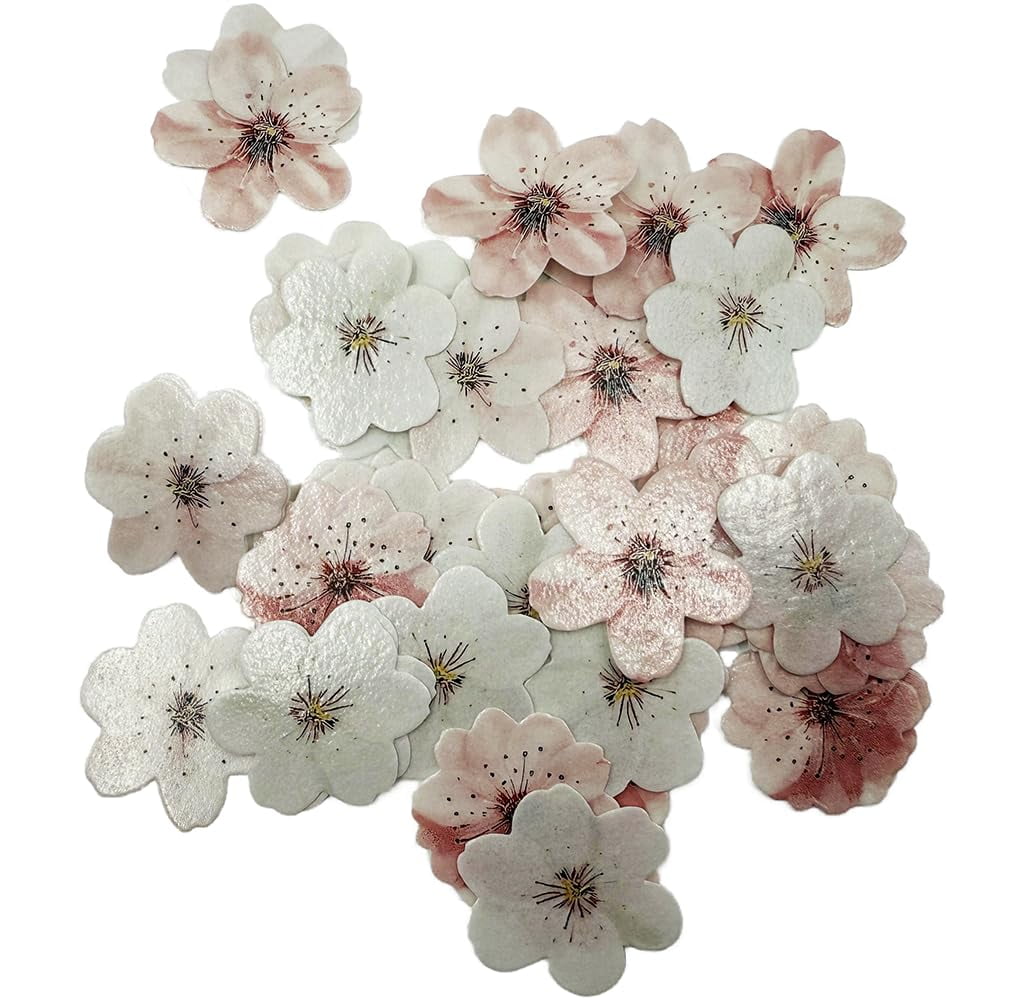 50 Pack Edible AJH3 Cherry Blossom Cupcake Toppers Cherry Flowers Cake ...