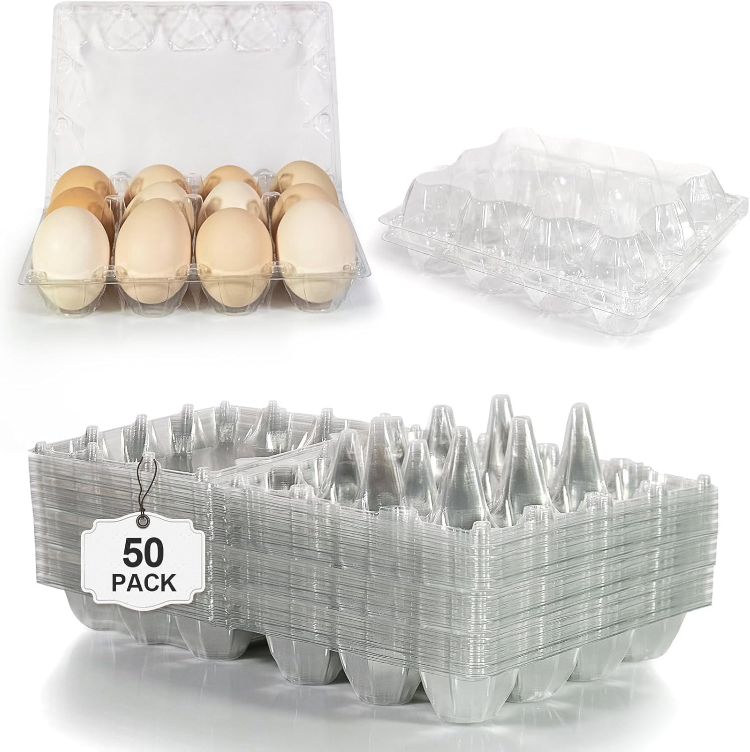 50 Pack Egg Cartons Cheap Bulk 12 Count - Holds 1 Dozen Clear Blank Egg ...