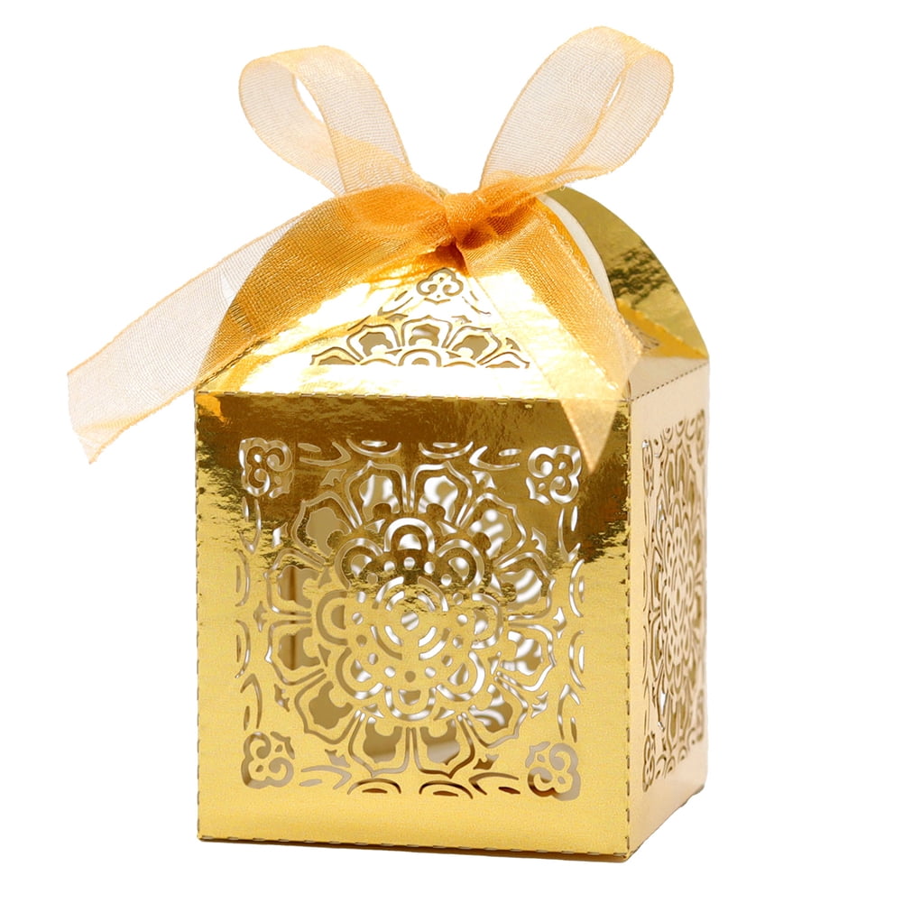 50 Pack European Style Wedding Favor Boxes with Ribbon Precision-Cut ...