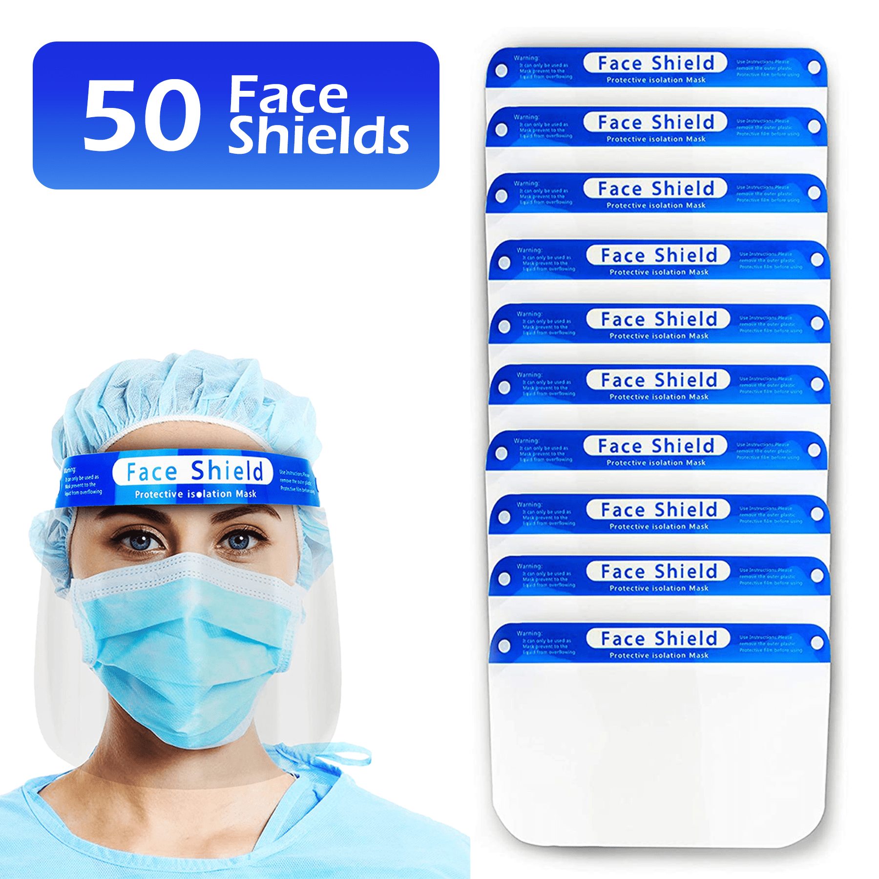 [50 Pack] Face Shield with Clear Film to Cover Face, Full Face Shield ...