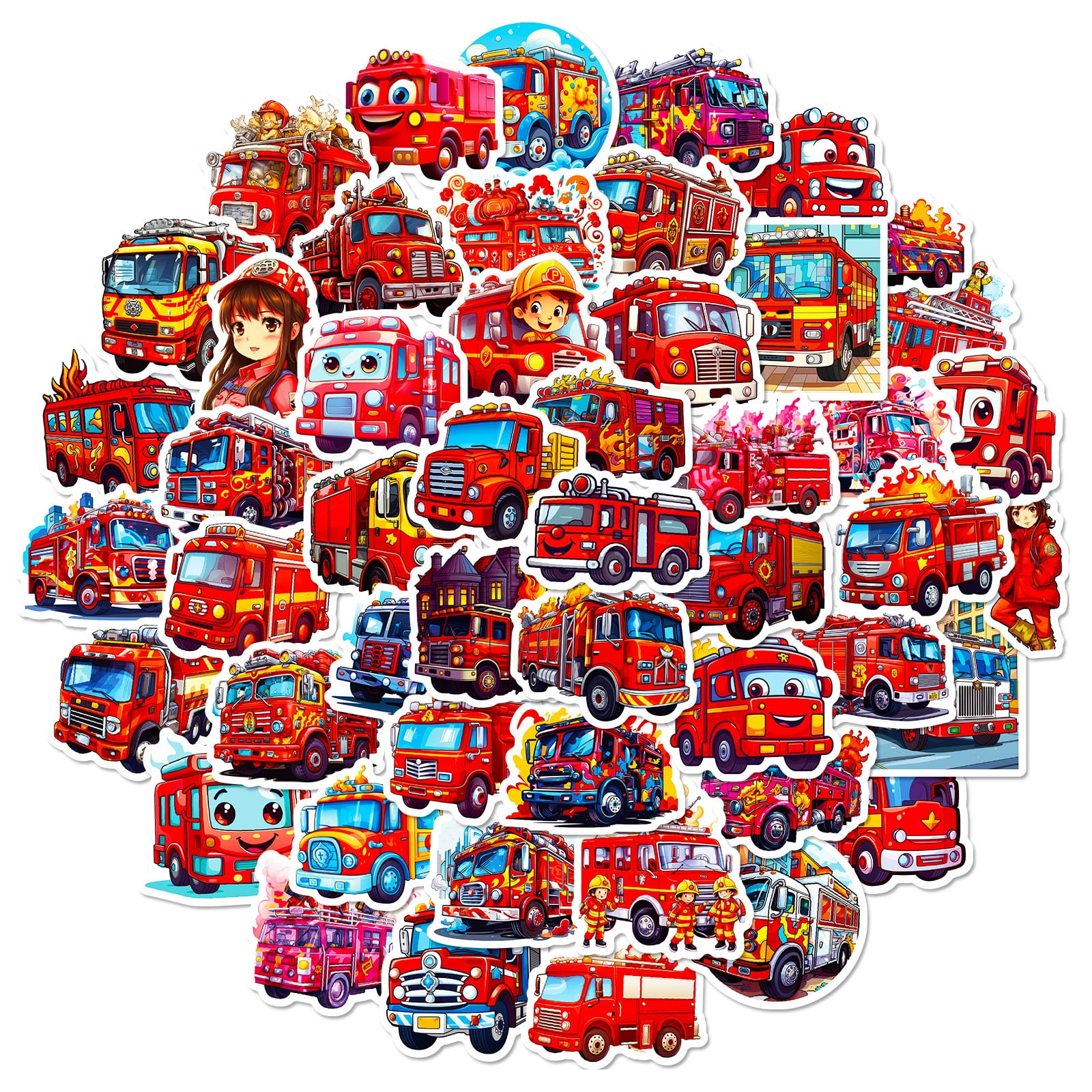 50-Pack Fire Truck Stickers - New Kids Cartoon Fire Truck Stickers for ...