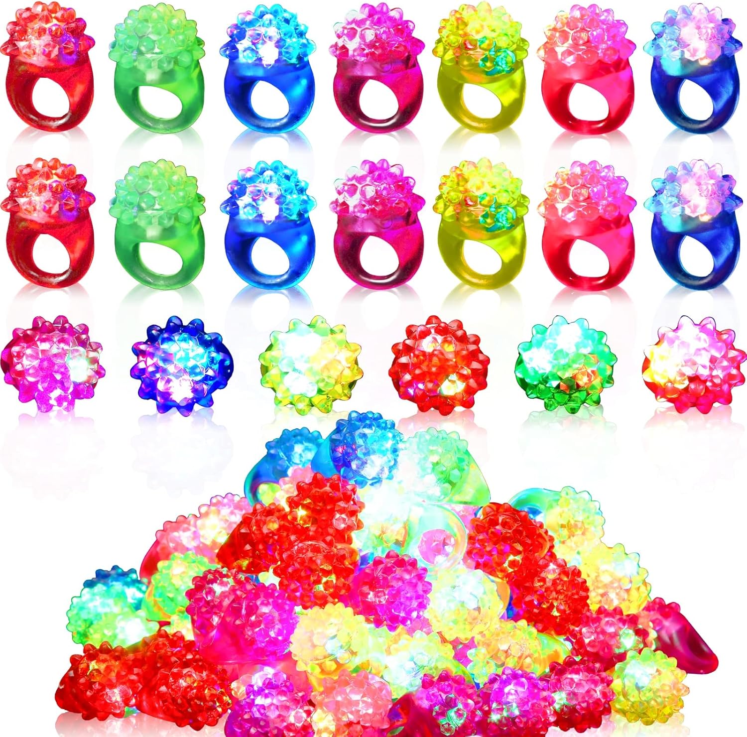 50 Pack Flashing LED Light up Rings Colorful Bumpy Jelly Rubber Rings ...