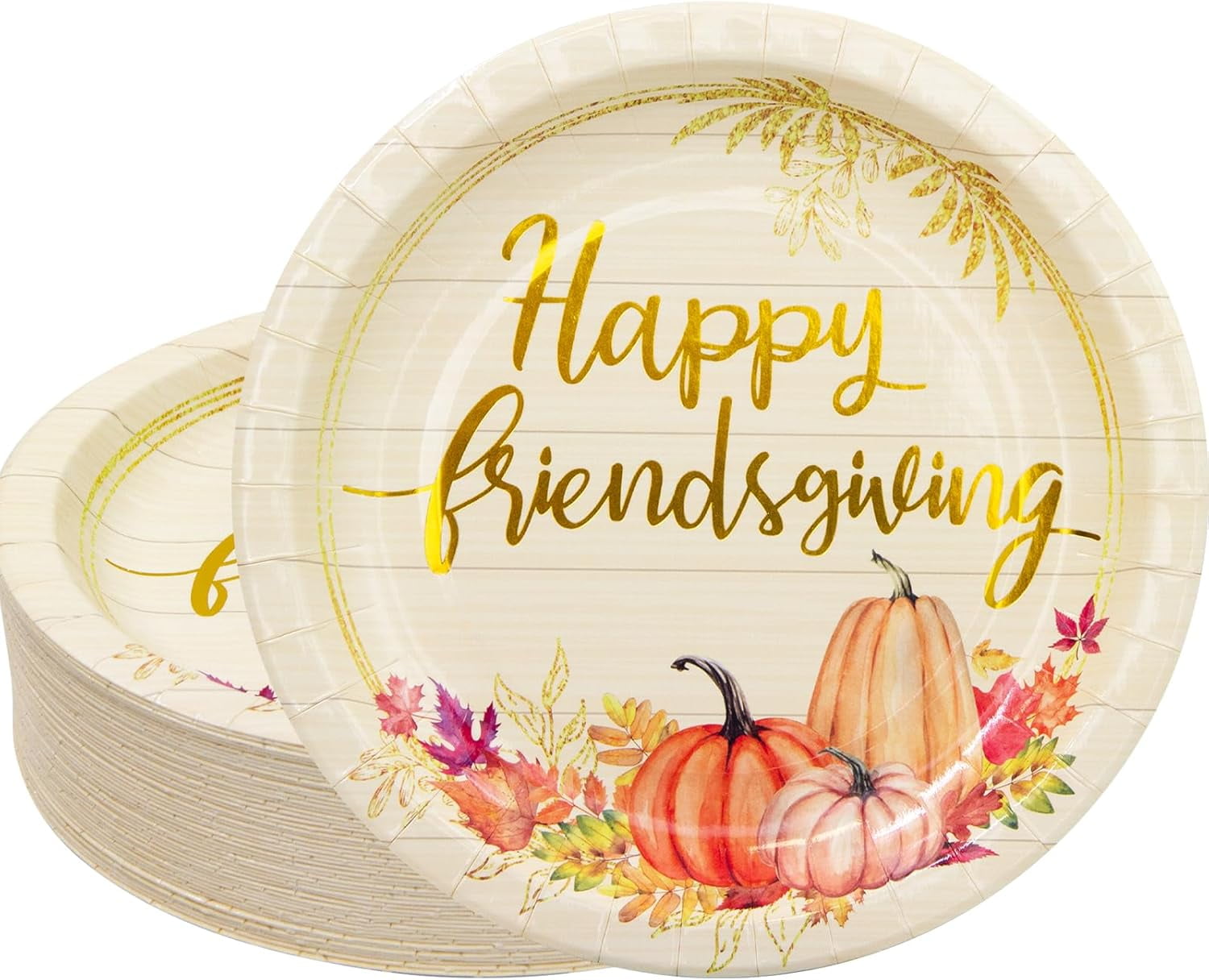50 Pack Friendsgiving Paper Plates Gold Foil Thanksgiving Disposable ...