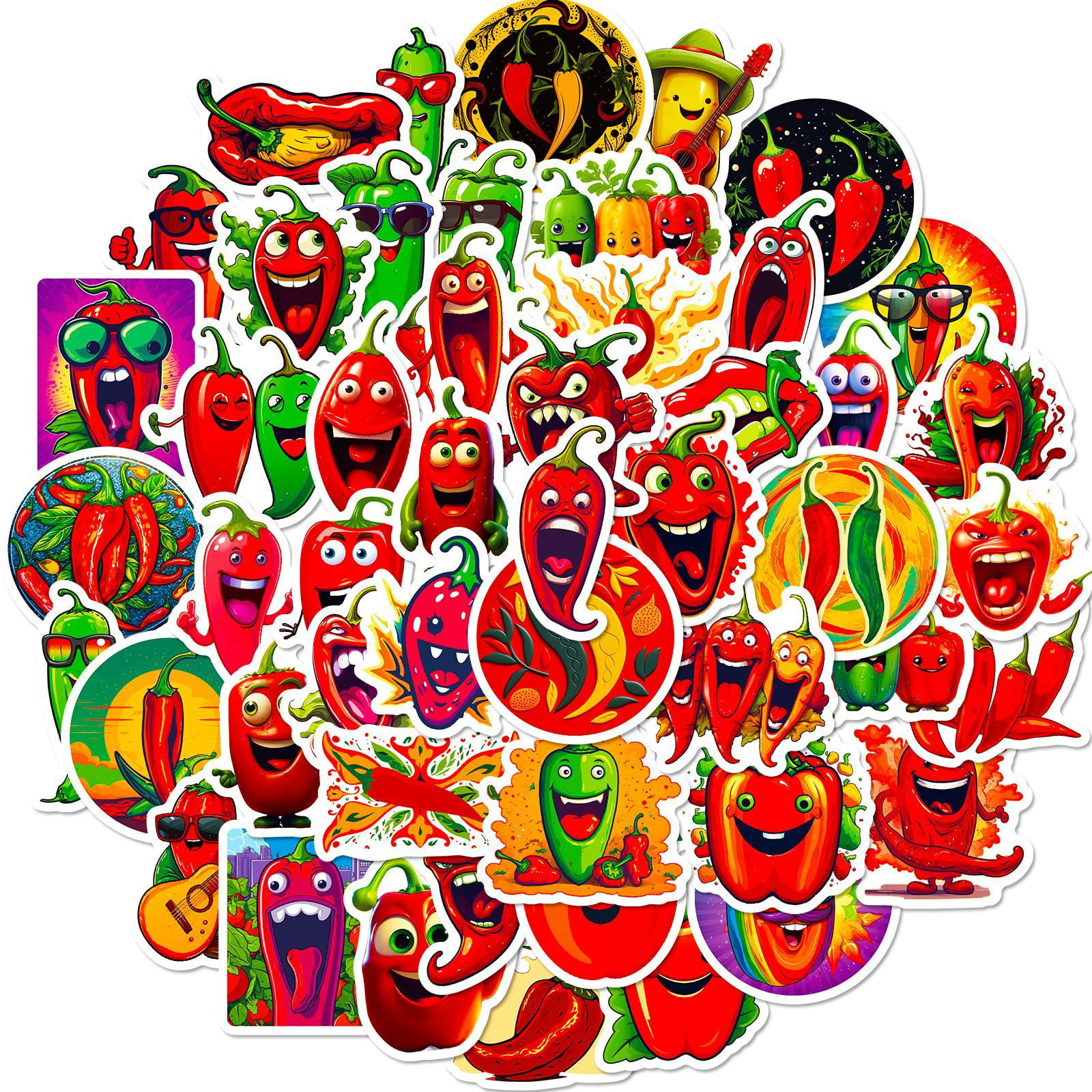 50-Pack Funny Chili Pepper Stickers - Hot-Selling DIY Decorative Decals ...