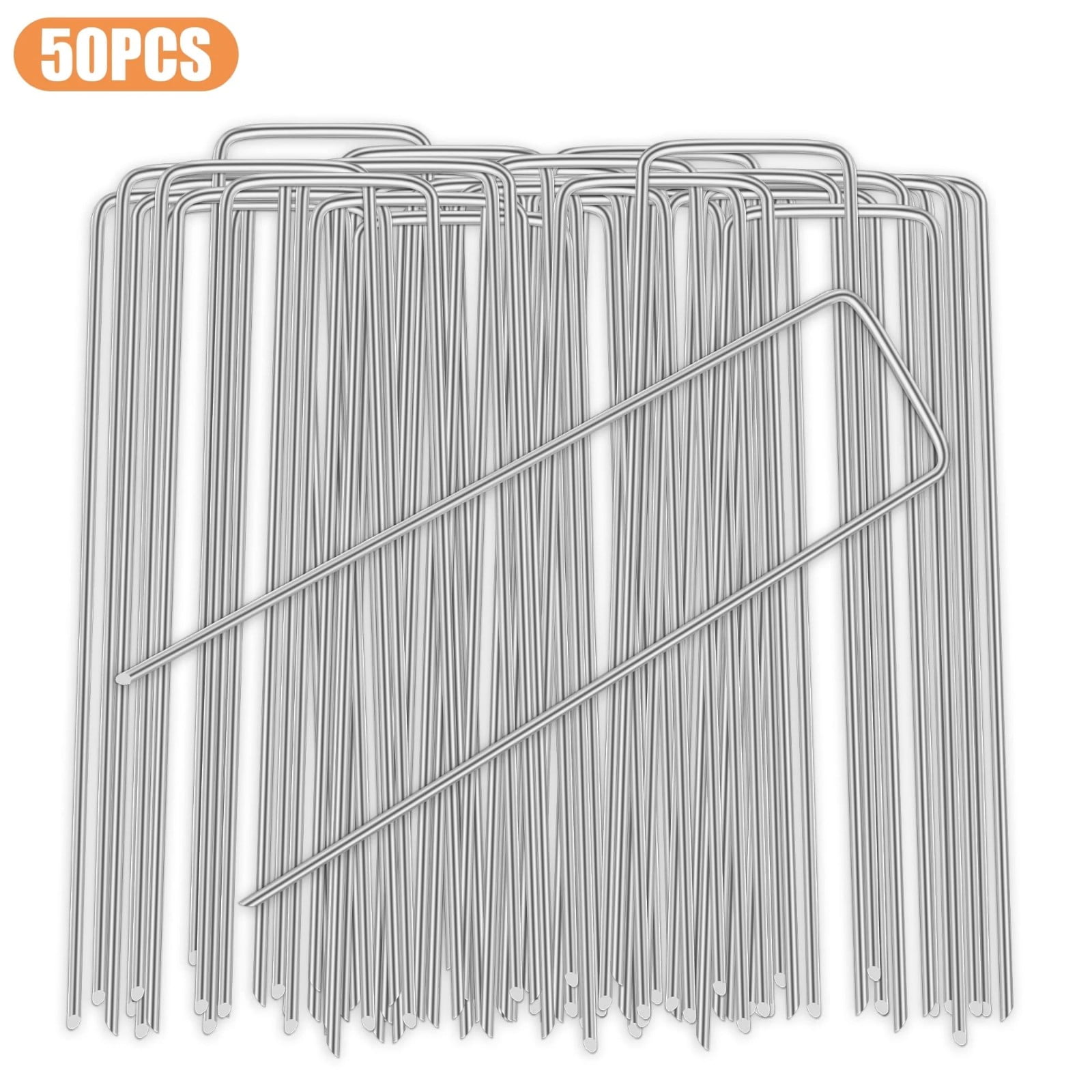 50 Pack Garden Stakes, U-Shaped Tent Stakes, Galvanized Landscape ...