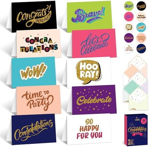 50 Pack Glittery 6x4in Bulk Congratulations Card with Envelopes and ...