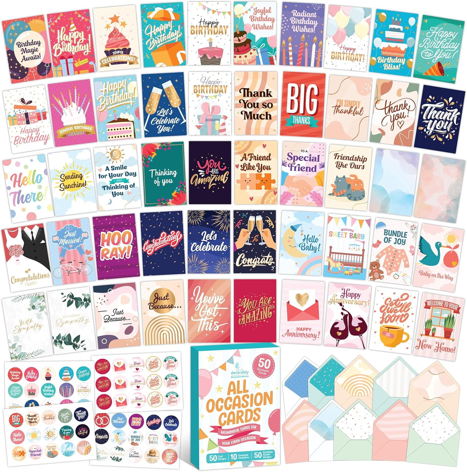 50 Pack Gold Foiled & Glittery 5x7in All Occasion Cards Assortment Box ...
