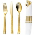 50 Pack Gold Plastic Silverware with Pre Rolled Napkins,Hammer Pattern ...