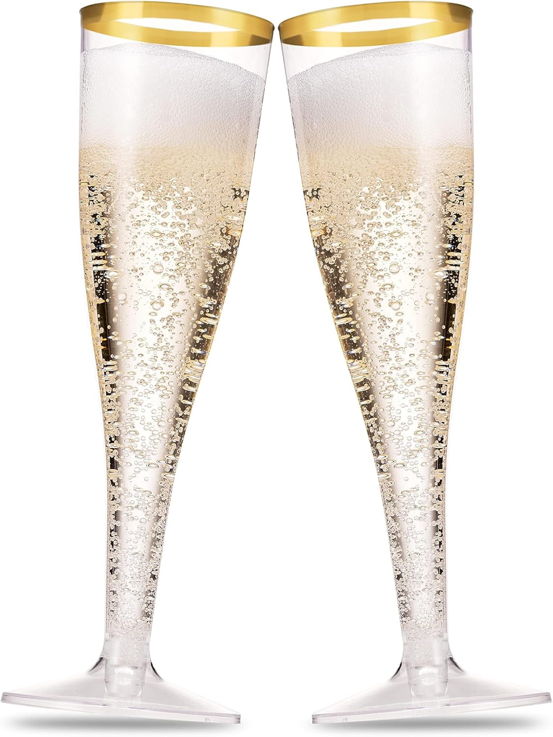 50 Pack Gold Rimmed Plastic Champagne Flutes 5 Oz Clear Plastic ...