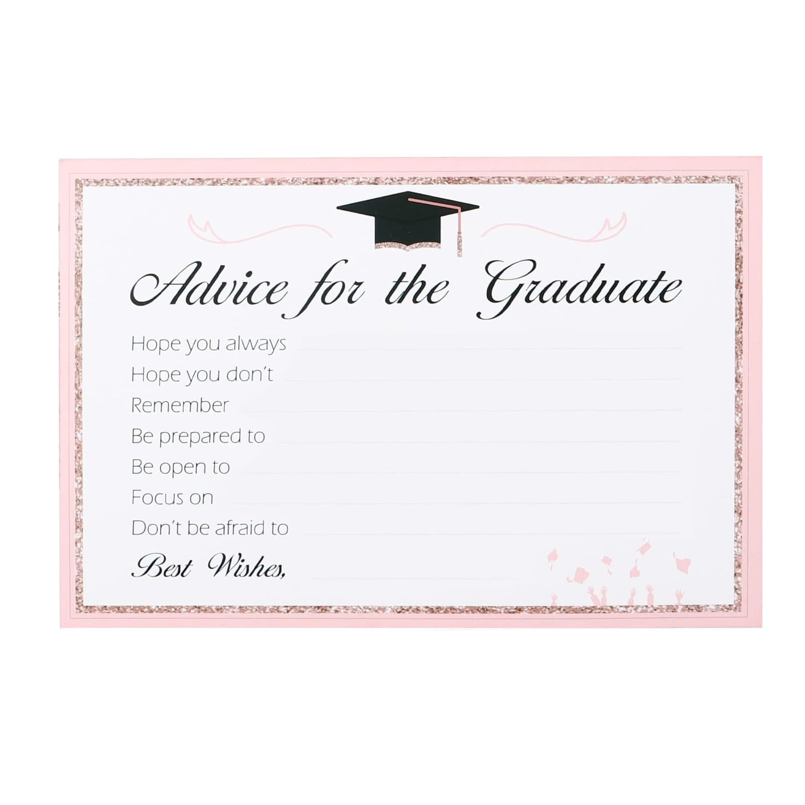 50 Pack Graduation Advice Cards Elegant Pink Border Design with Cap ...