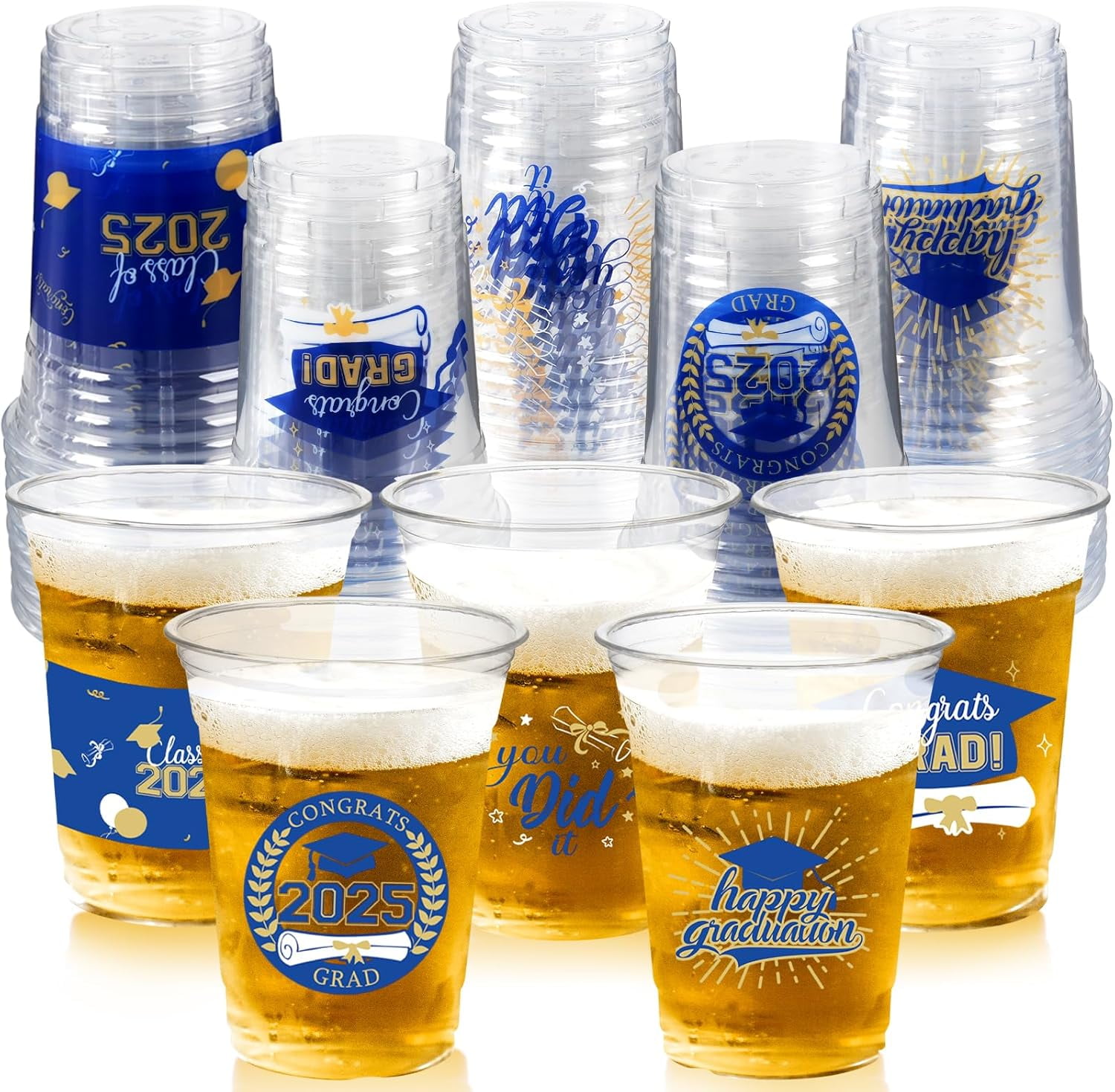 50 Pack Graduation Decorations Class of 2025, 16 Oz Blue and Gold ...
