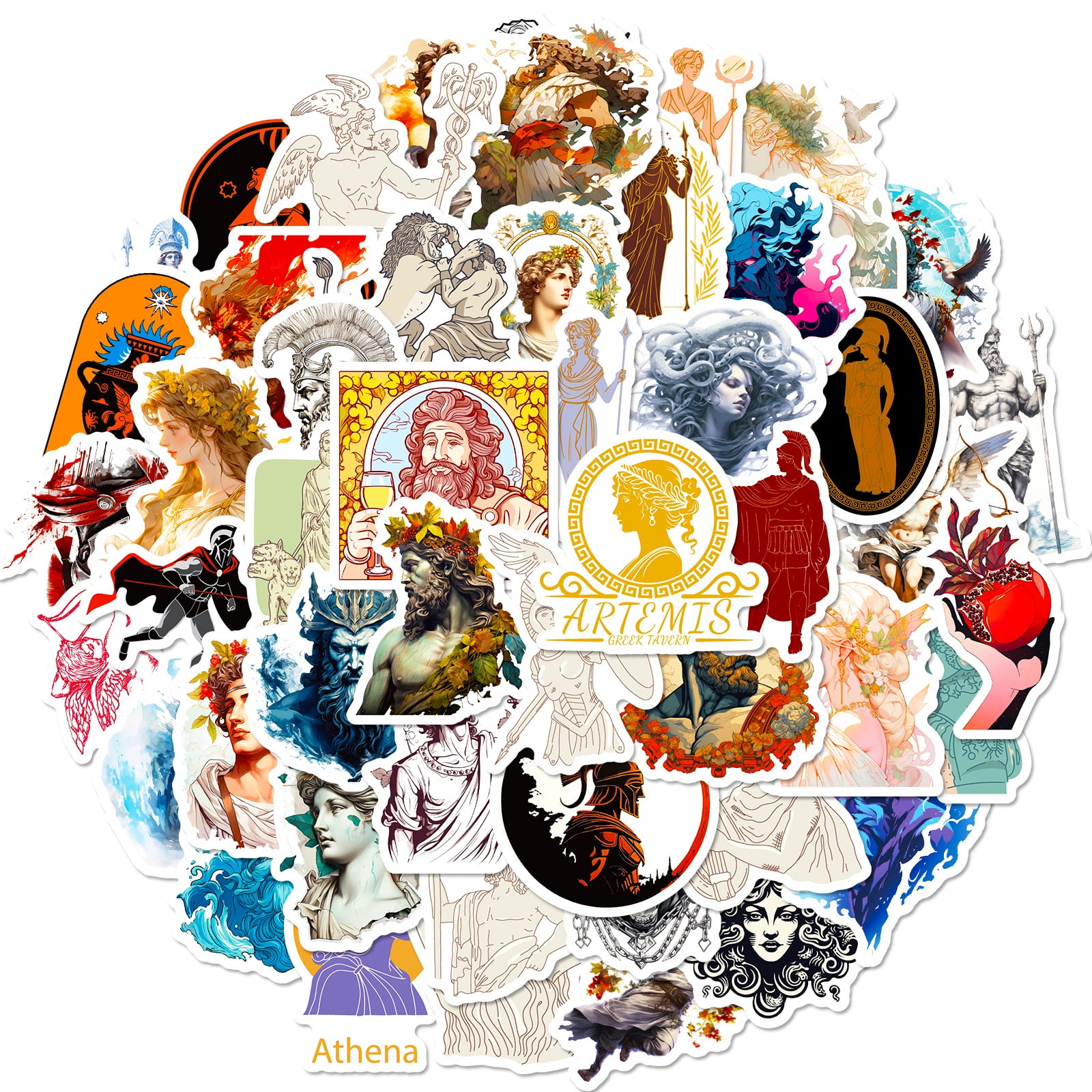 50 Pack Greek Mythology Characters Stickers - Trendy Waterproof ...