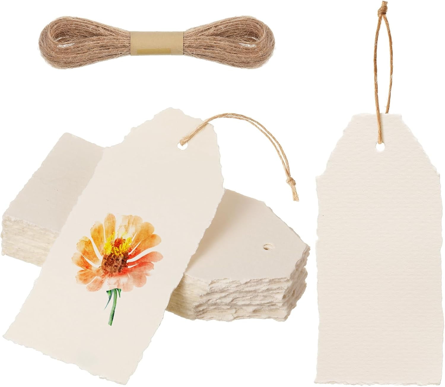 50 Pack Handmade Vintage Deckle Edge Tags with String 3.75 x 1.75 Thick ...