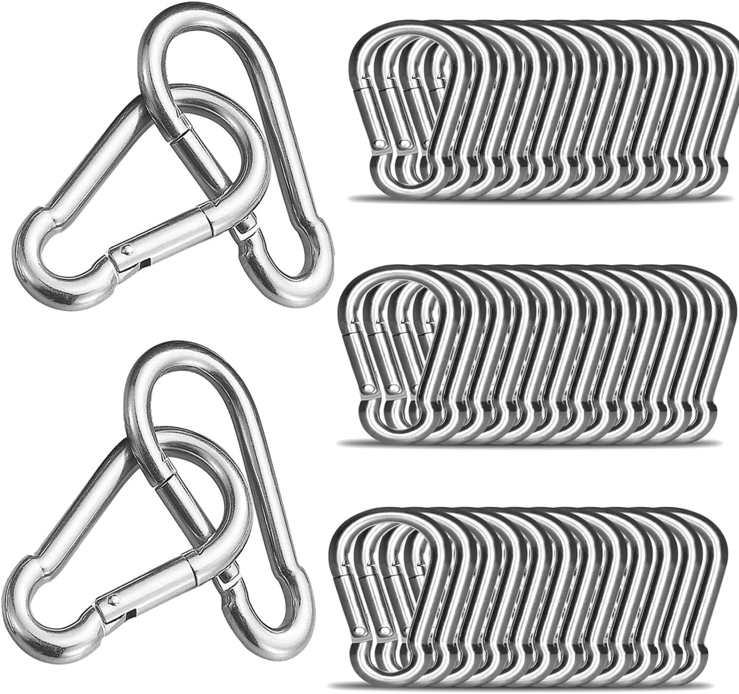 50-Pack Heavy-Duty Spring Snap Hooks - 2" 500LB Capacity Carabiners for ...