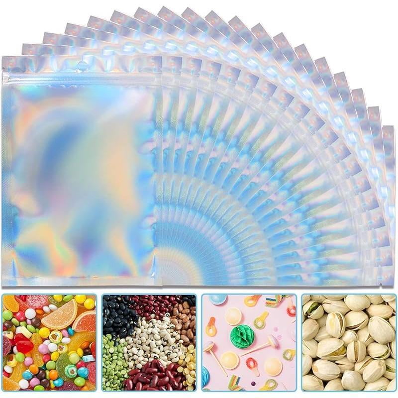 50 Pack Holographic Bags, 5" x 7" Resealable Small Baggies, Foil Pouch ...