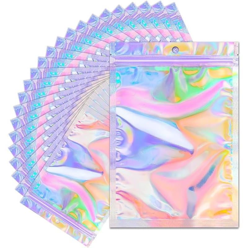 50 Pack Holographic Bags, 5" x 7" Resealable Small Baggies, Foil Pouch ...