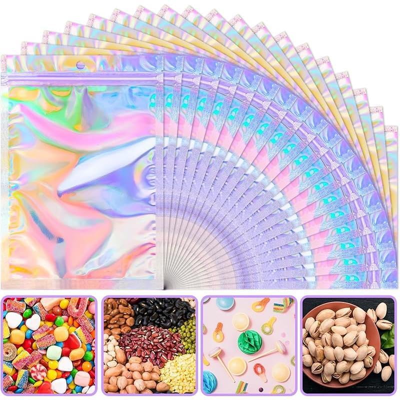 50 Pack Holographic Bags, 5" x 7" Resealable Small Baggies, Foil Pouch ...