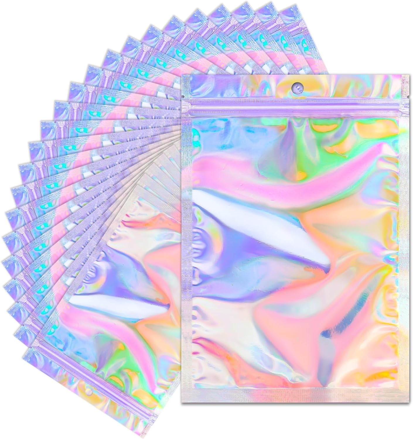 50 Pack Holographic Transparent Resealable Bags, Tear Resistant Odor ...