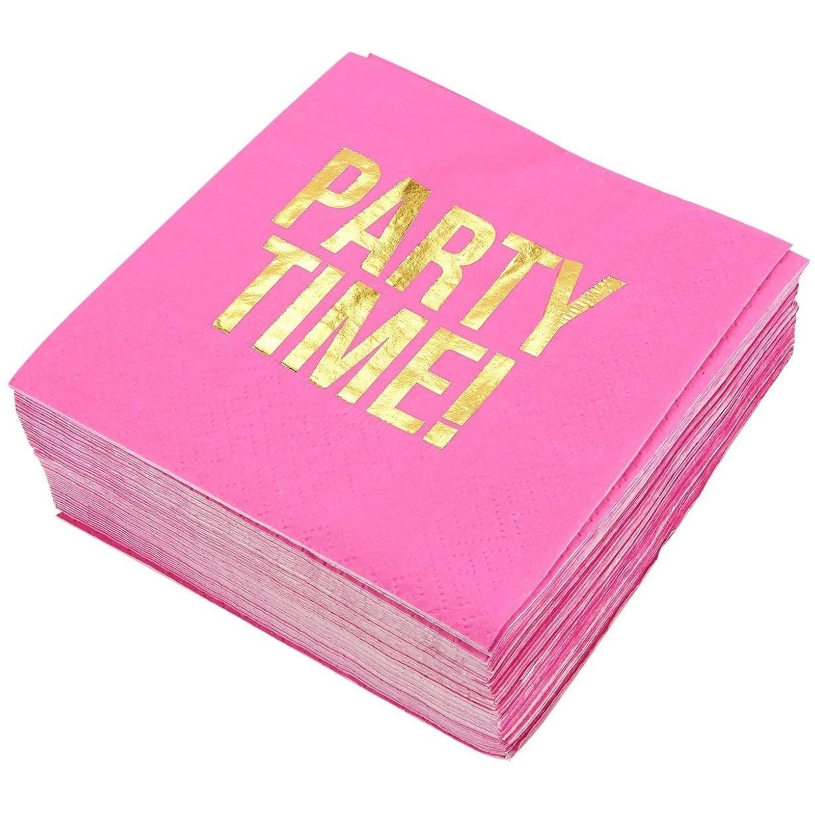 50 Pack Hot Pink Napkins With Gold Foil Party Time For Birthday Party ...