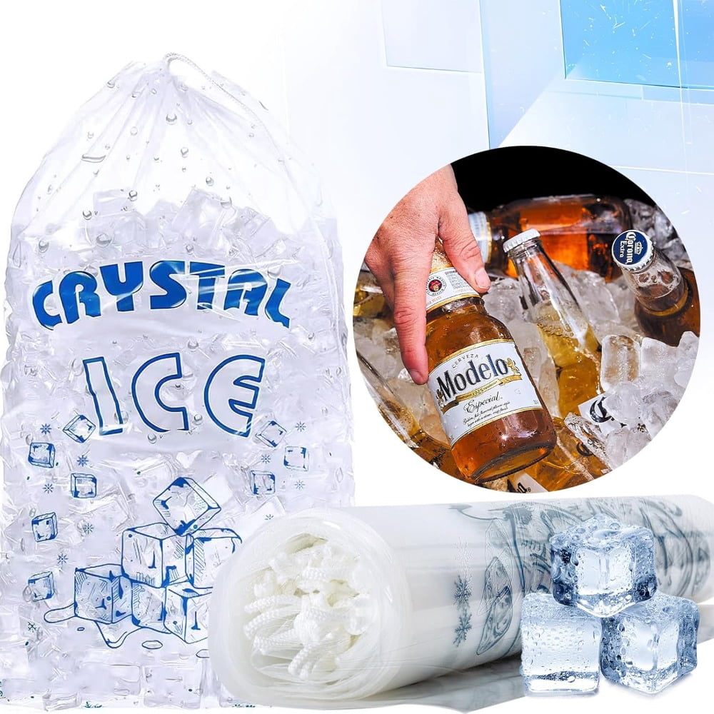 50 Pack Ice Bags 8 lb with Drawstring Ice Bags for Ice Machine Heavy ...