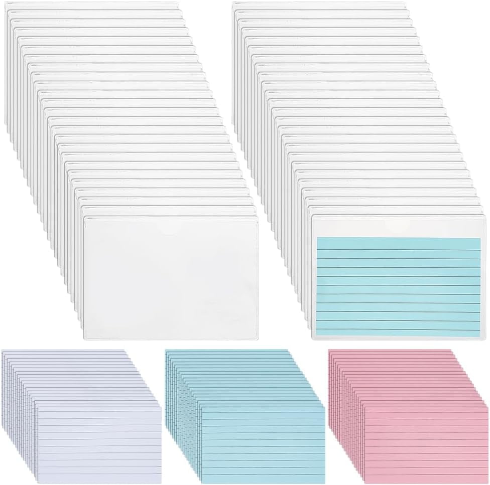 50 Pack Index Card Pockets with 60Pcs Colorful Index Cards Adhesive ...