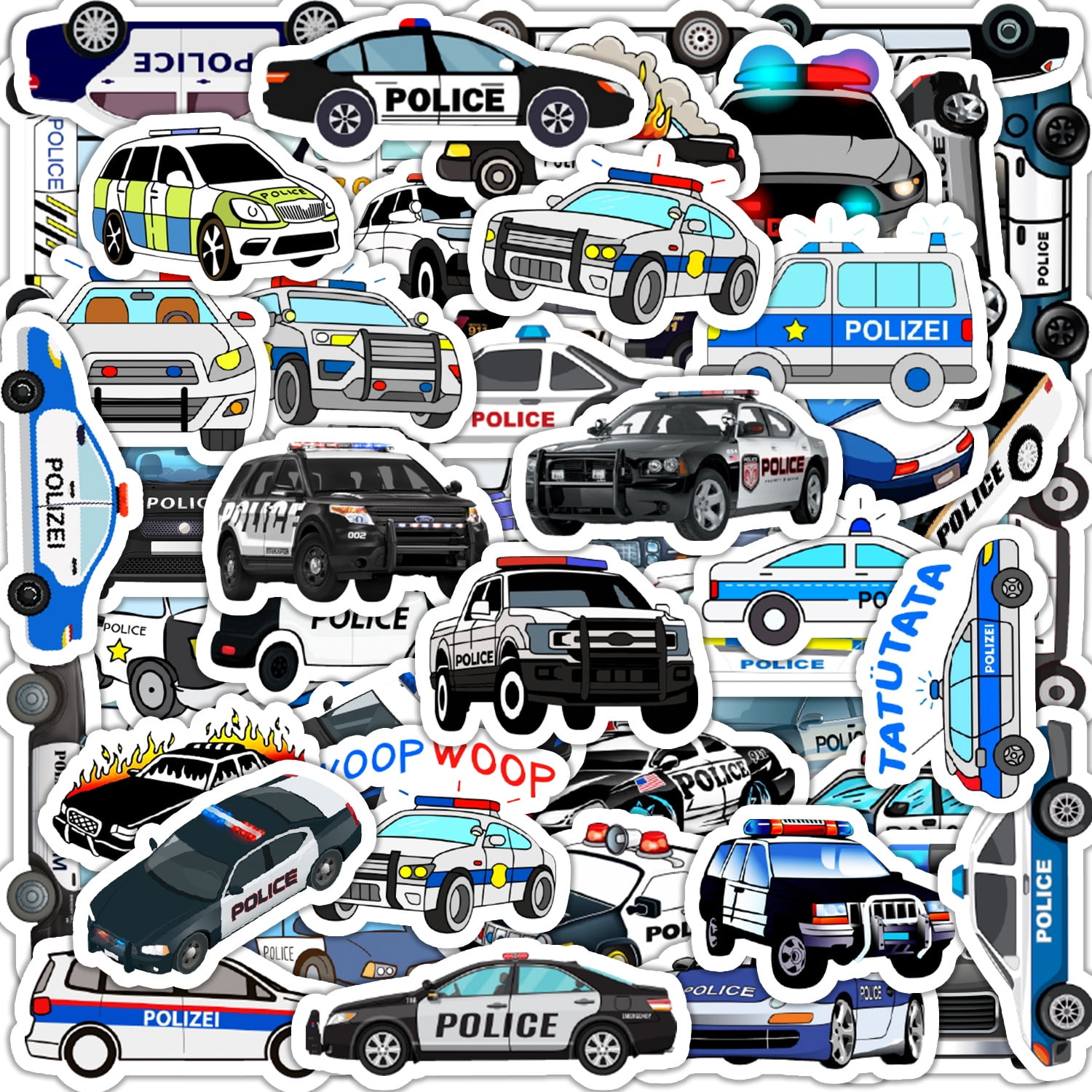 50-Pack Kids' Cartoon Police Car Stickers - Waterproof Decorative ...