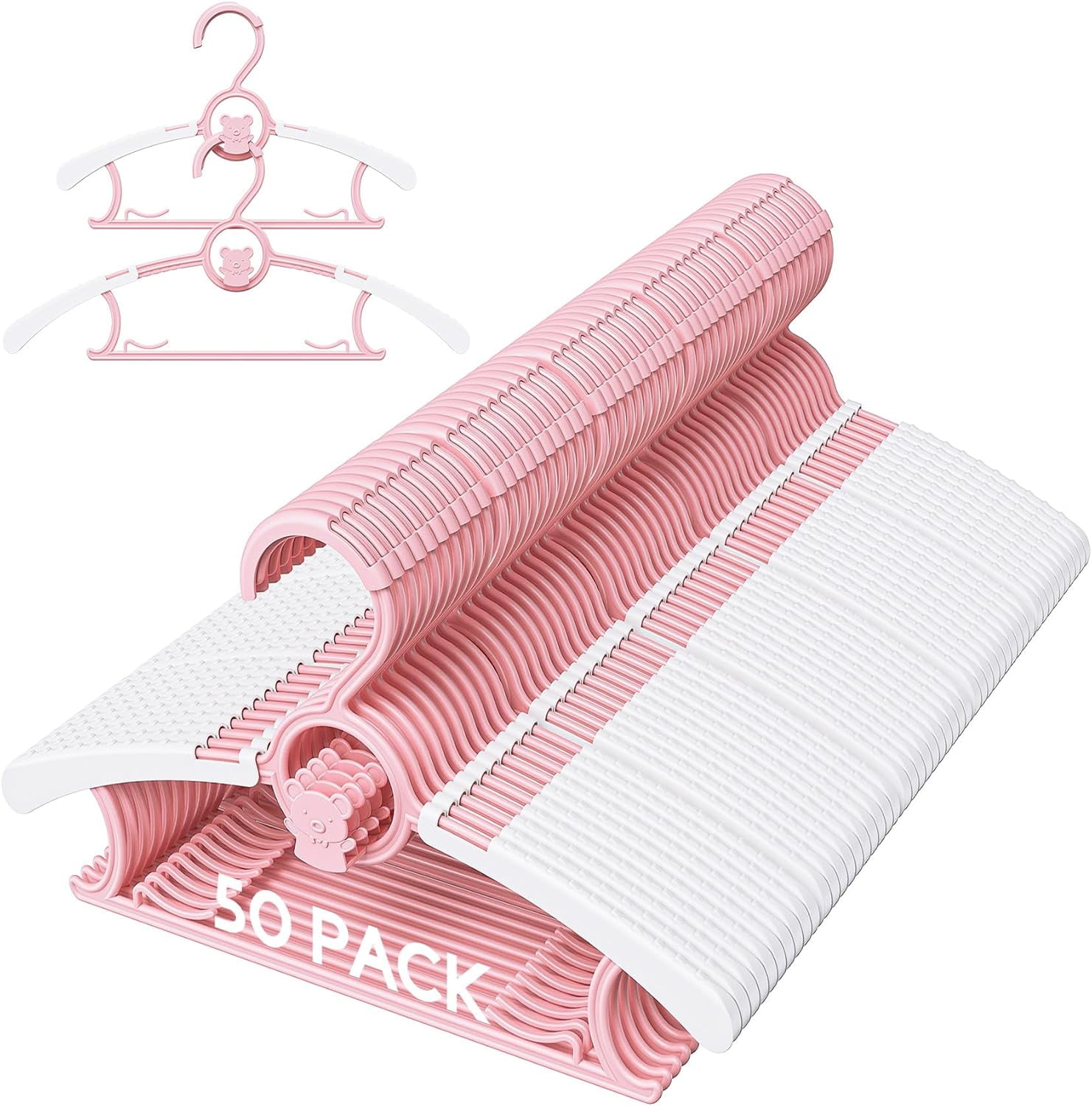 50 Pack Kids Hangers for Nursery Closet, Adjustable Non-Slip Toddler ...