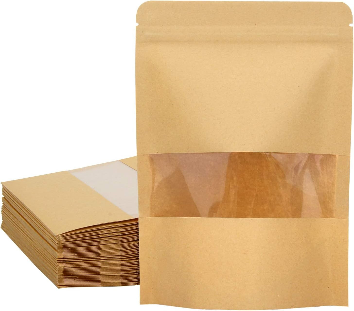 50 Pack Kraft Paper Stand Up Pouch Bags, Resealable Bag with ...