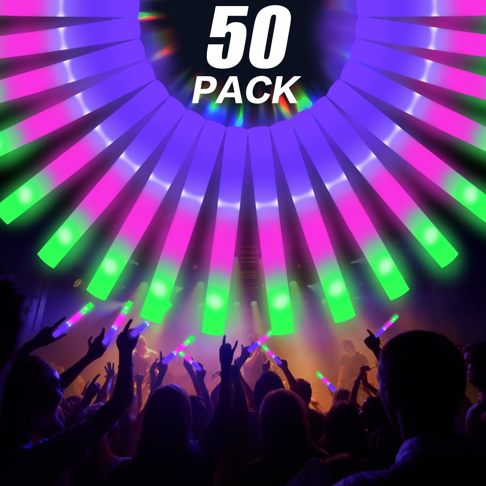 50-Pack LED Glow Sticks - Multi-Color Sticks with 3 Dynamic Modes ...