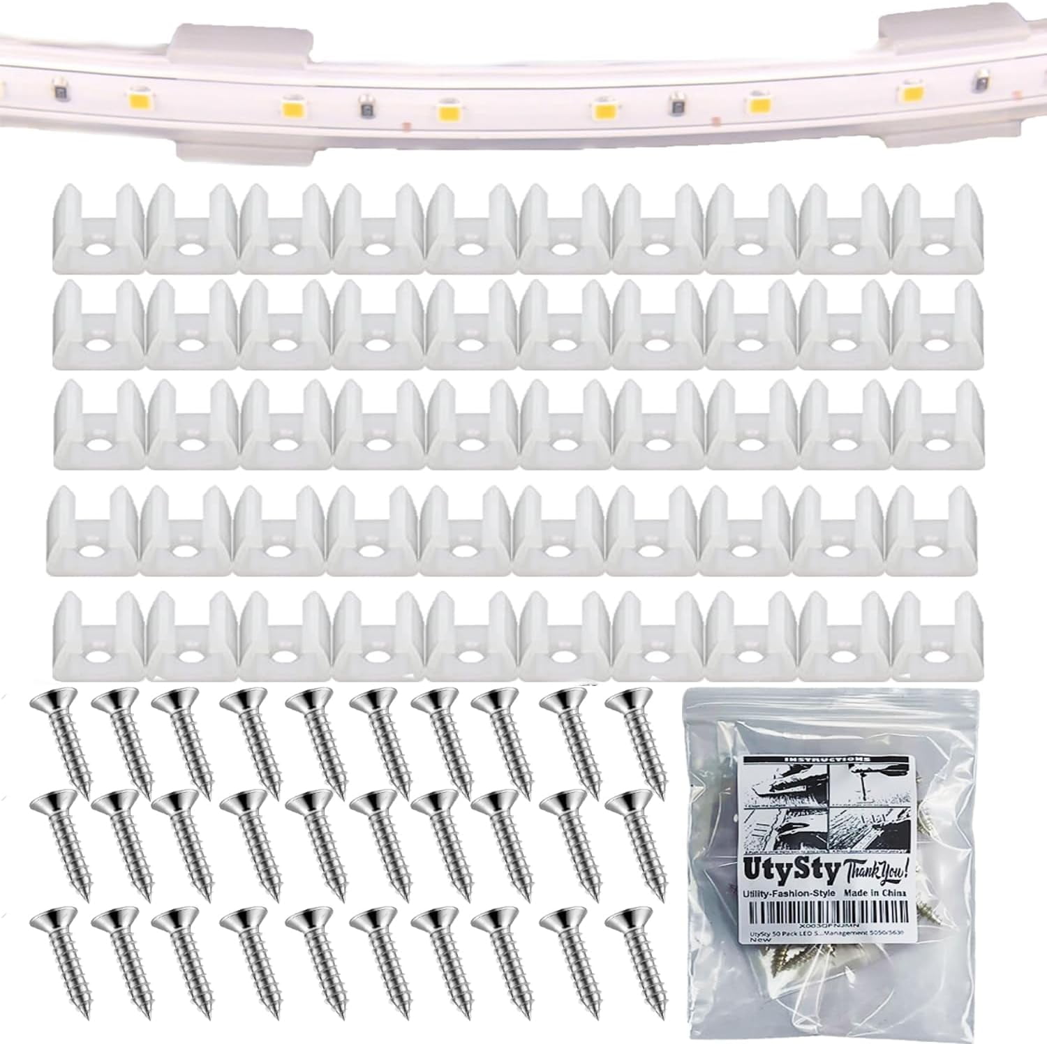 50 Pack LED Strip Light Clips With Screws Neon lamp Mounting Fixing ...