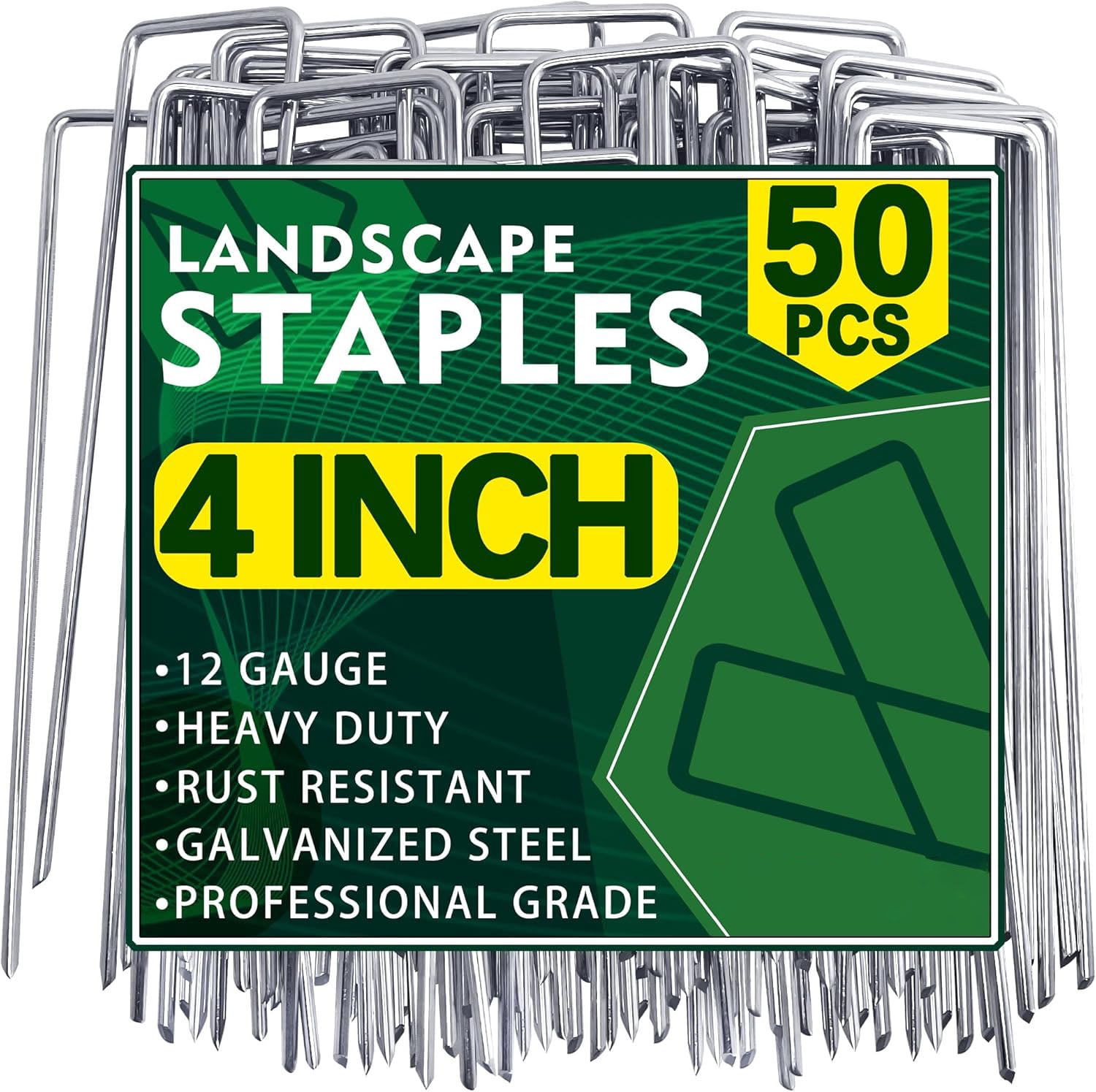 50 Pack Landscape Staples 4 Inch 12 Gauge Garden Stakes Galvanized ...