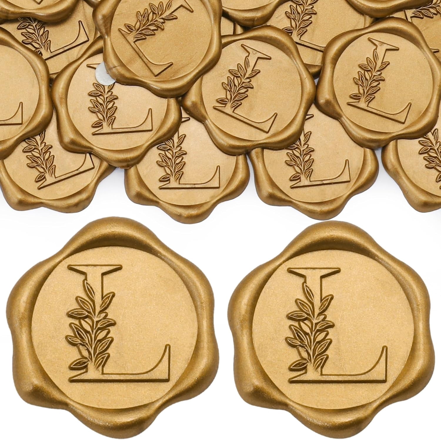 50 Pack Letter L Wax Seal Stickers, Antique Gold Botanical Leaves ...